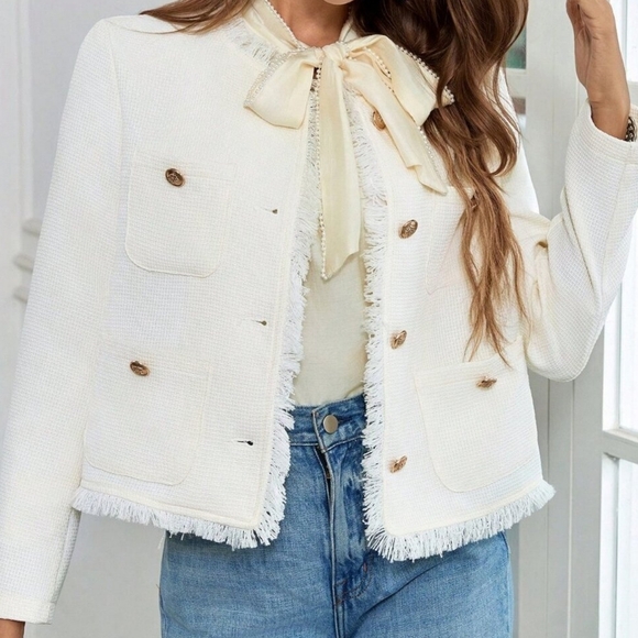 Jackets & Coats | Apricot Elegant Womens Tweed Metal Button Pocket ...